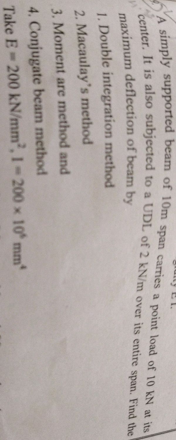 A simply supported beam of 10m span carries | StudyX