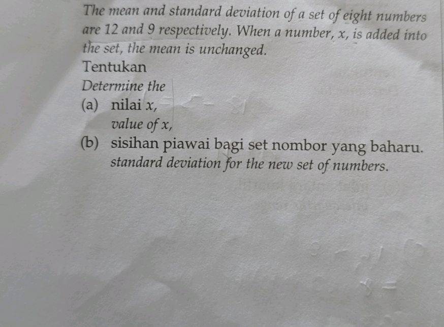 The mean and standard deviation of a set of | StudyX