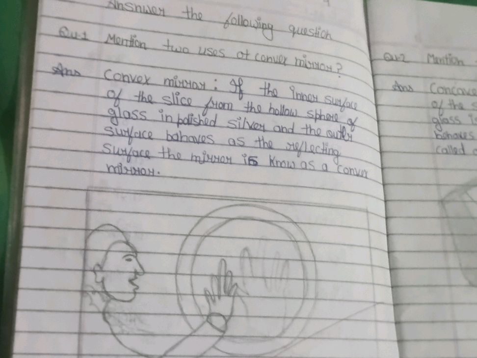 Qu-1 Mention two uses of convex mirror? Ans | StudyX