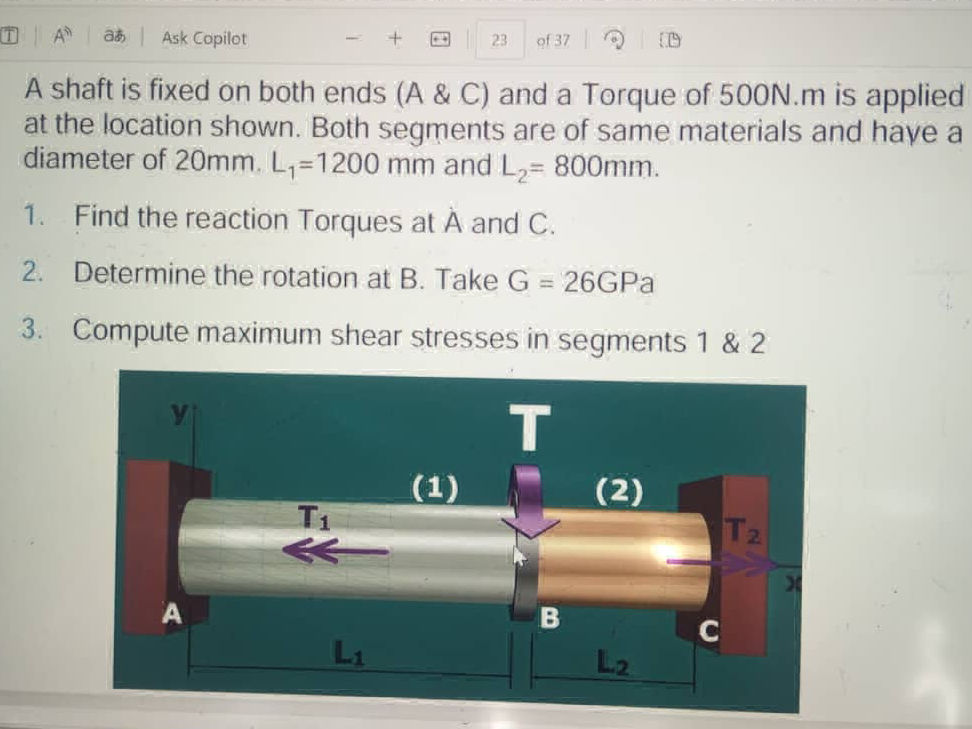A shaft is fixed on both ends (A C) and a | StudyX