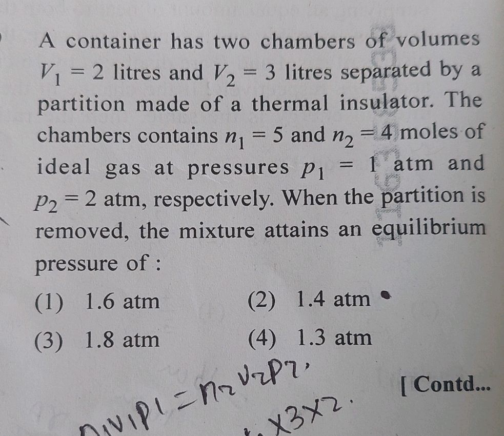 A container has two chambers of volumes $V_1 | StudyX