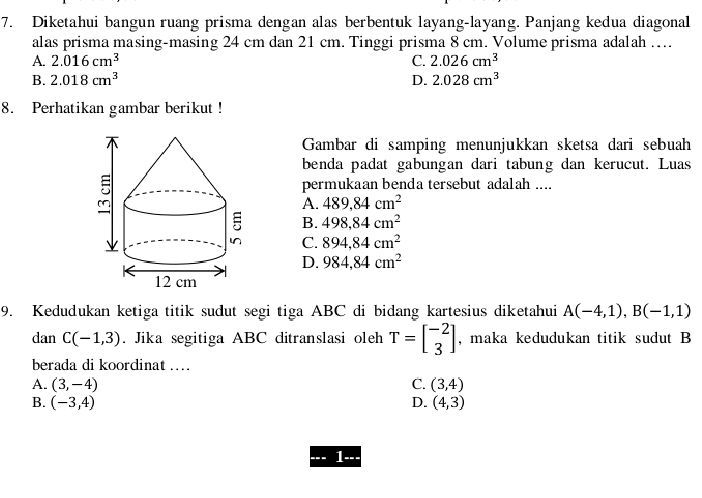 7. Diketahui bangun ruang prisma dengan alas | StudyX
