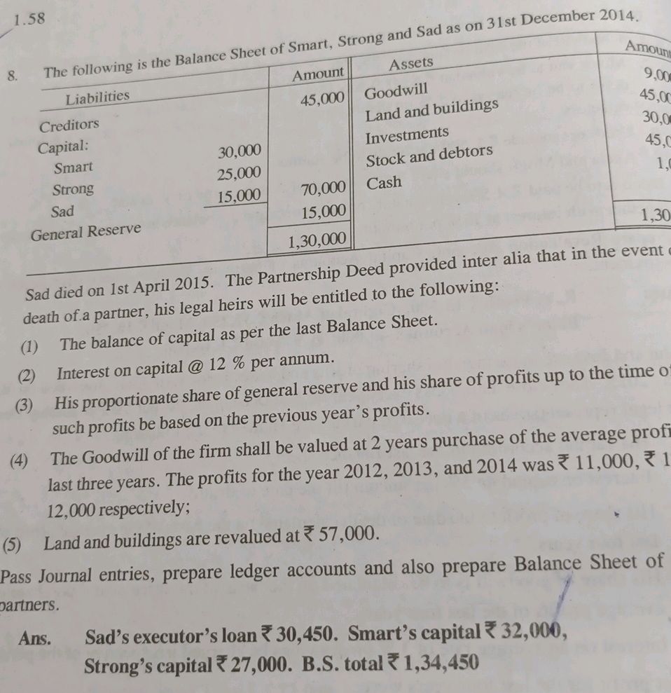The following is the Balance Sheet of Smart, | StudyX