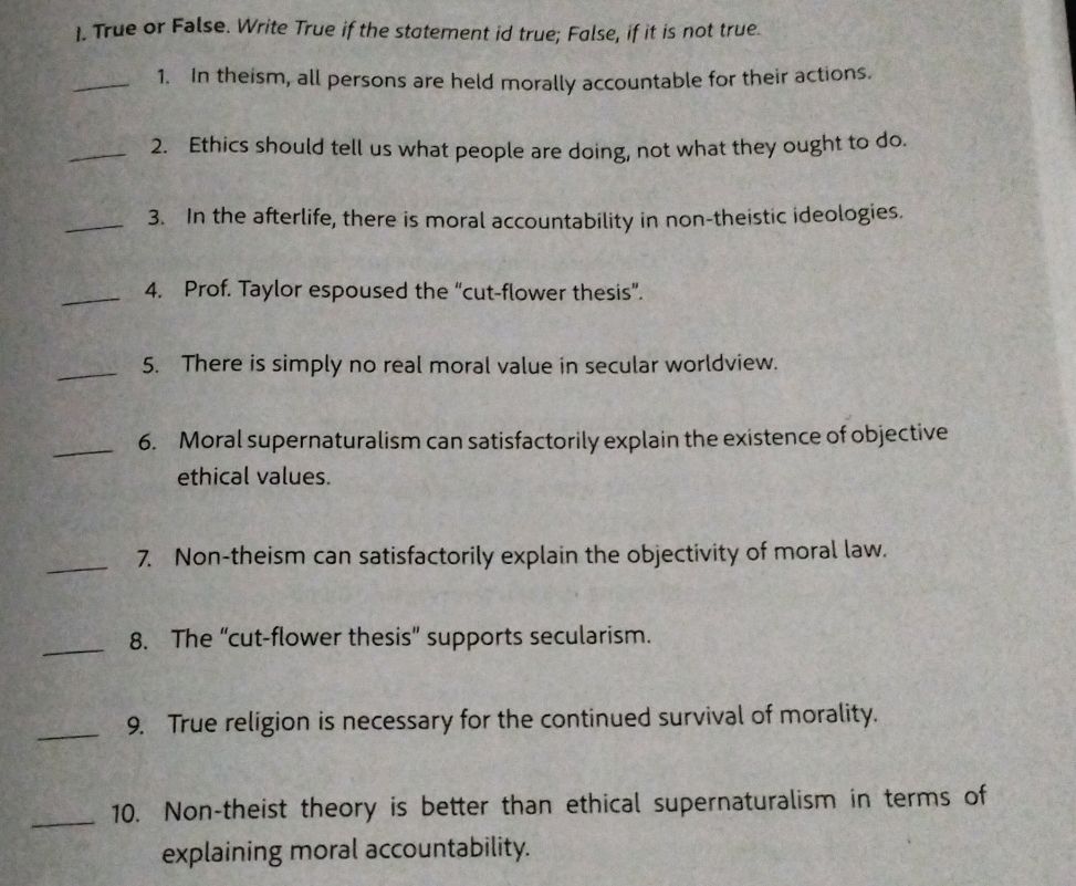 1. True or False. Write True if the | StudyX