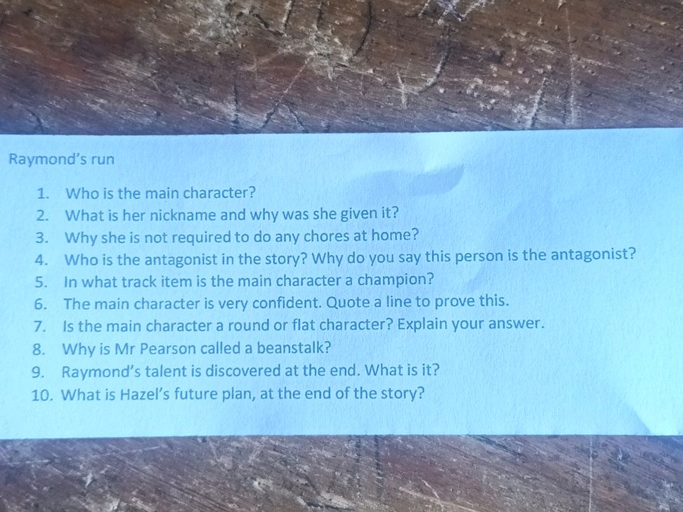 Raymond's run 1. Who is the main character? | StudyX