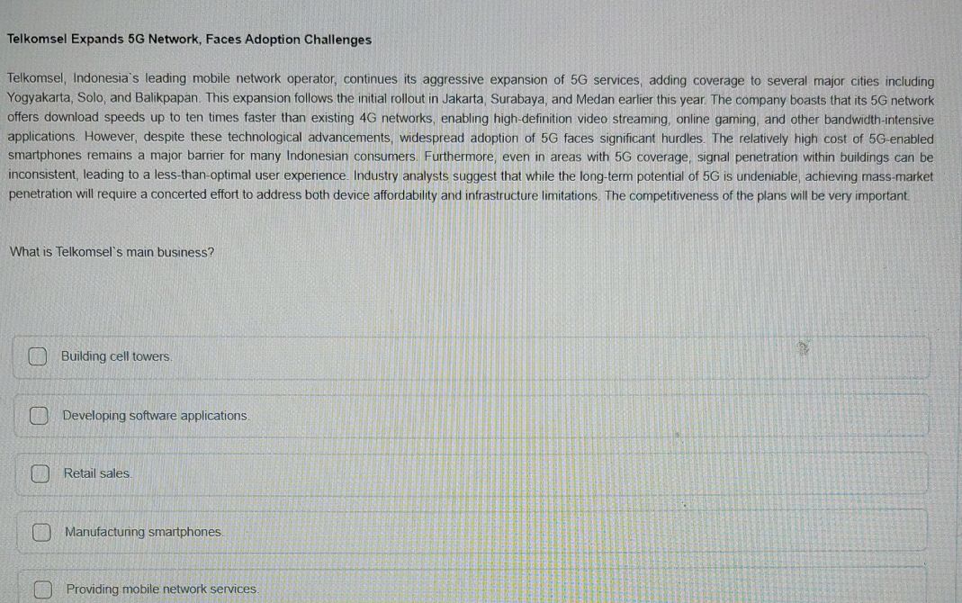 What is Telkomsel's main business? Building | StudyX