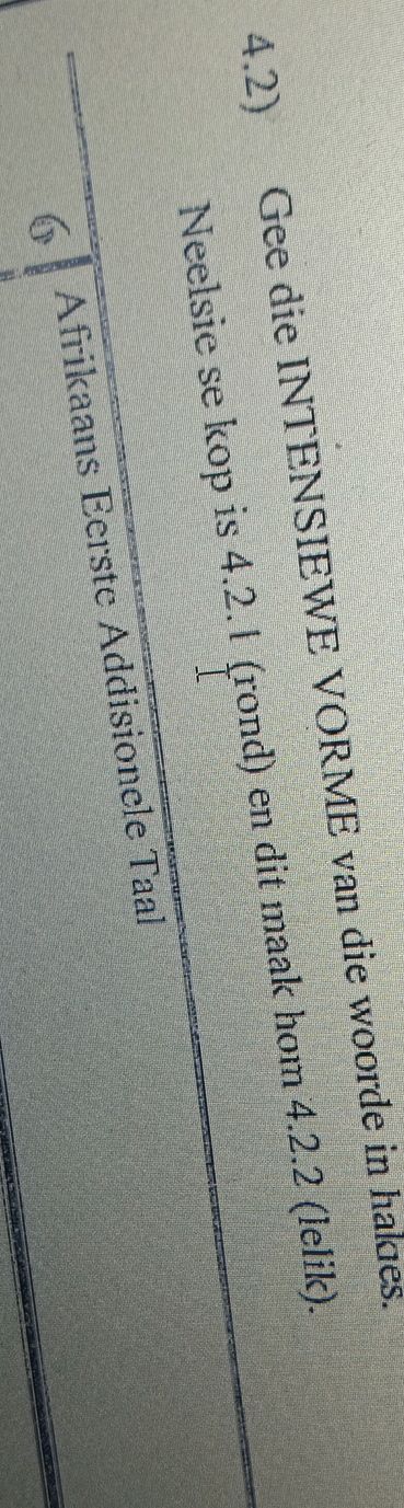 4.2) Gee die INTENSIEWE VORME van die woorde | StudyX