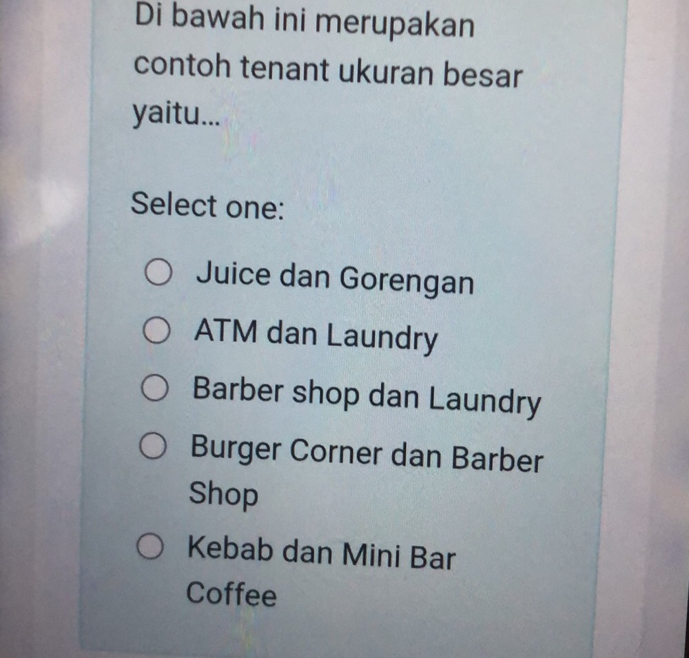 Di bawah ini merupakan contoh tenant ukuran | StudyX
