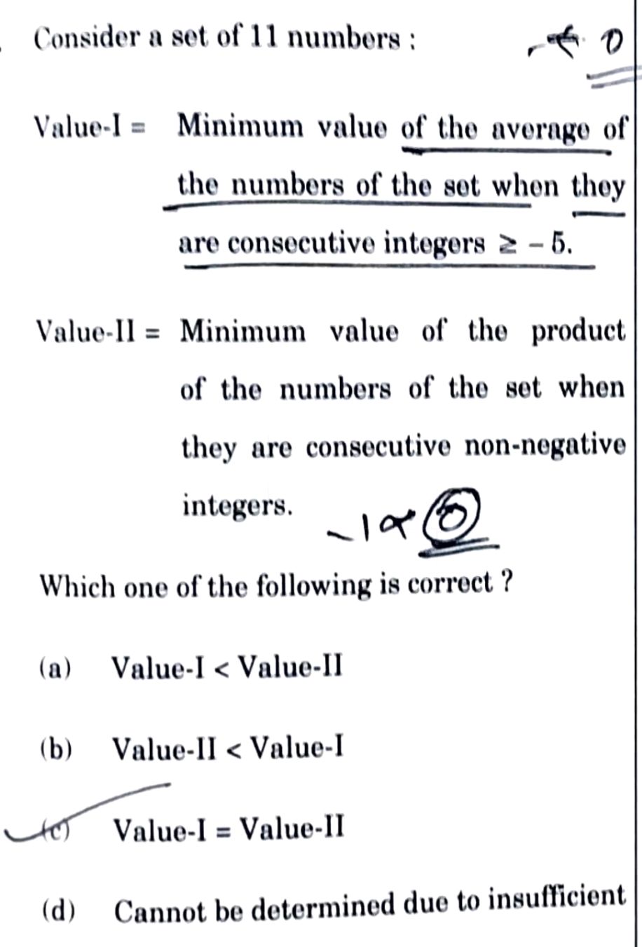 Consider a set of 11 numbers: Value-I = | StudyX