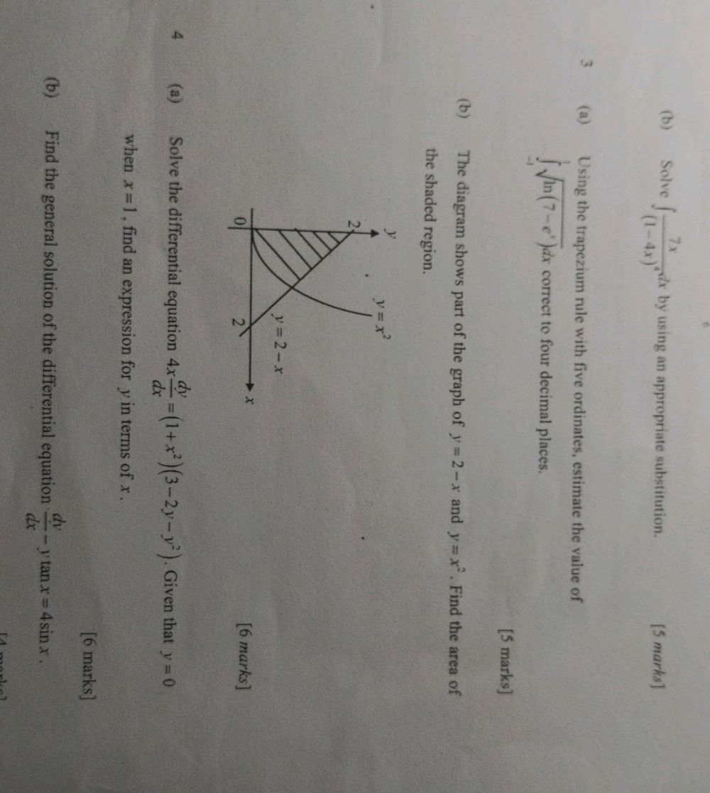 3. (a) Using the trapezium rule with five | StudyX