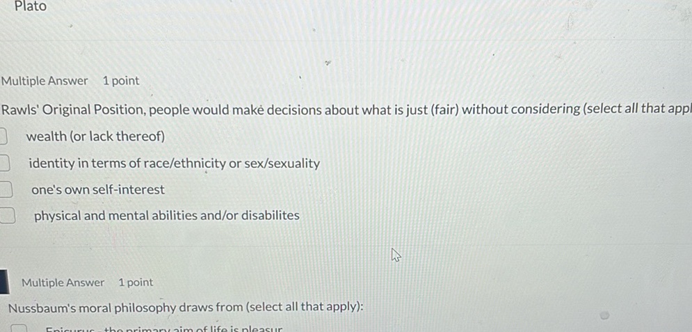 Rawls' Original Position, people would make | StudyX