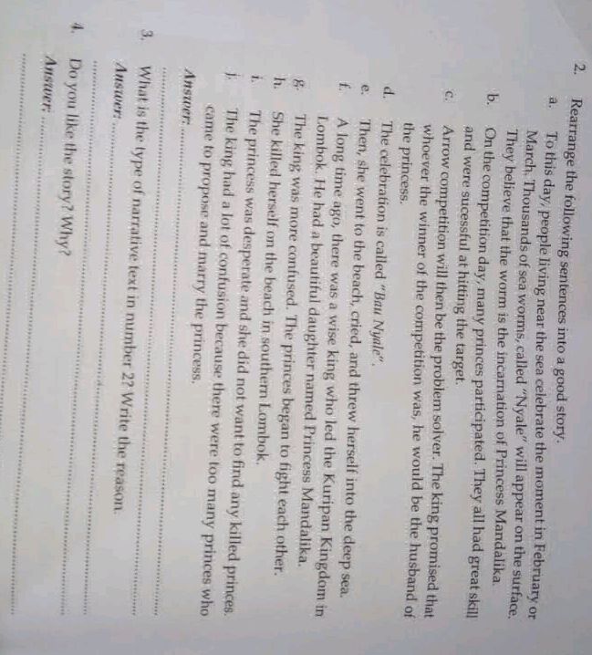 2. Rearrange the following sentences into a | StudyX