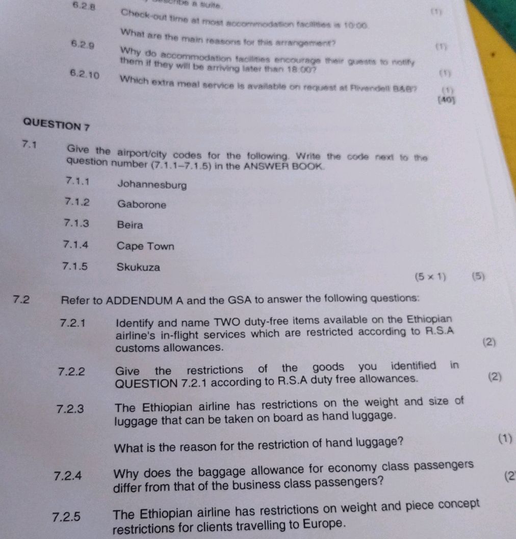 7.1 Give the airport/city codes for the | StudyX
