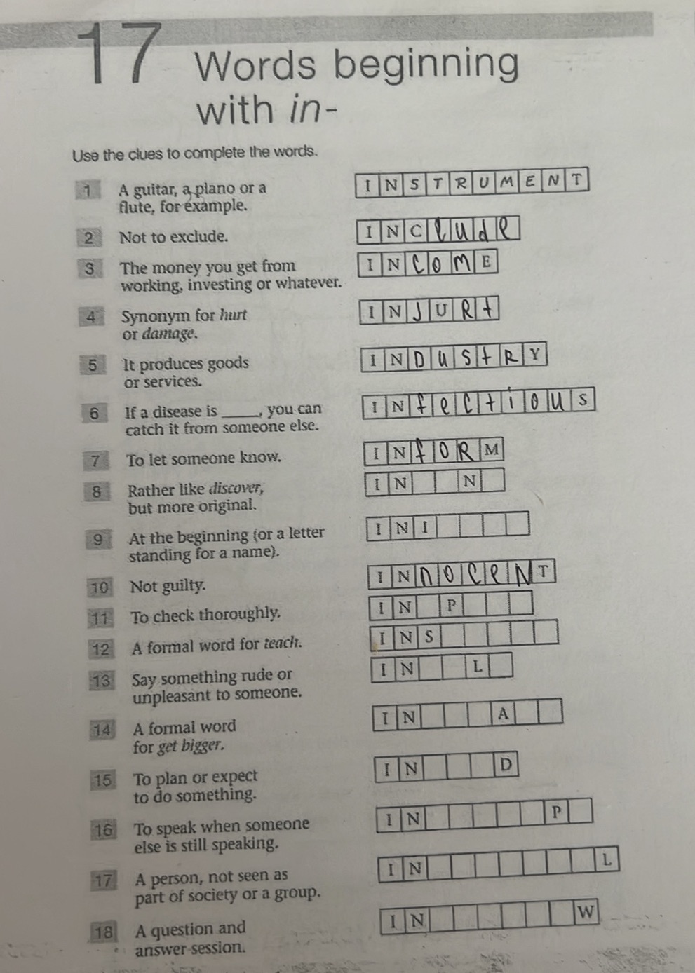 Use the clues to complete the words. 1. A | StudyX