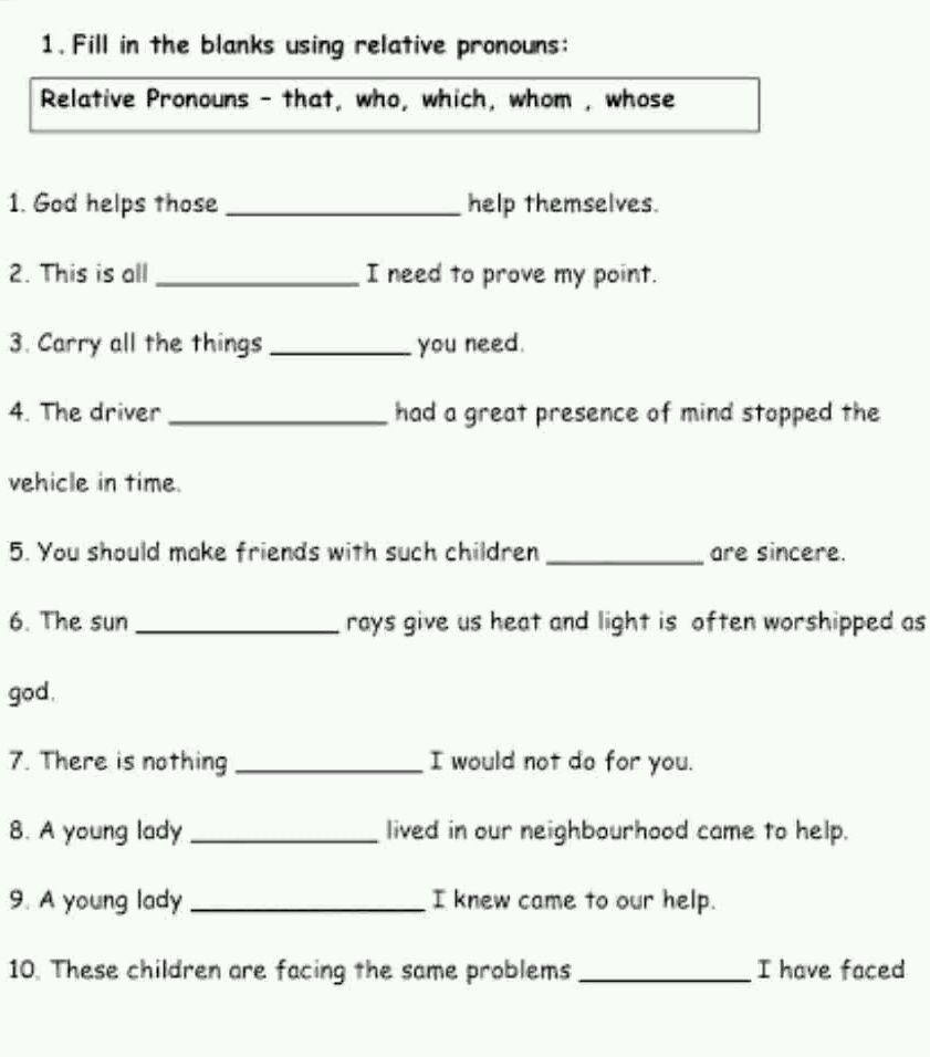 1. Fill in the blanks using relative | StudyX