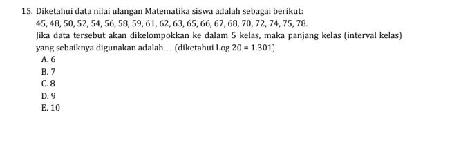 15. Diketahui data nilai ulangan Matematika | StudyX