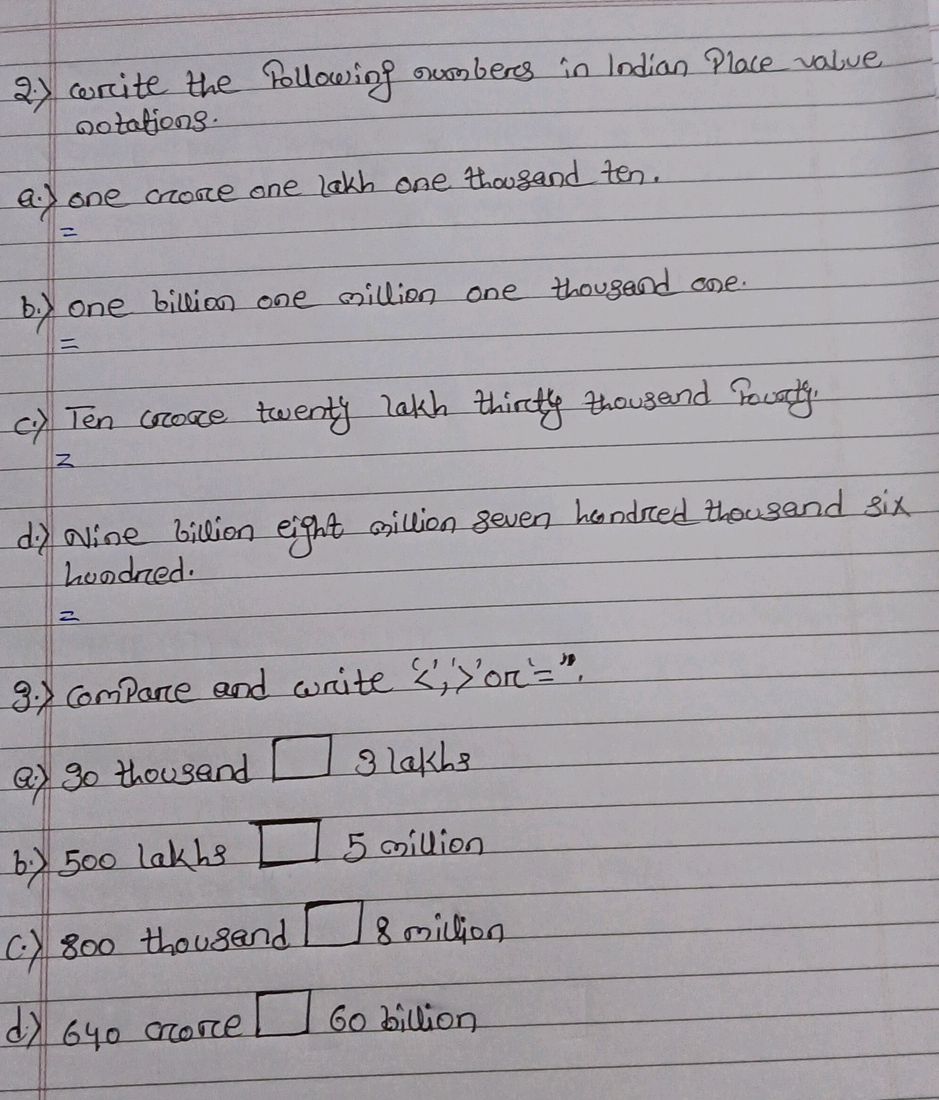 2) write the following numbers in Indian | StudyX