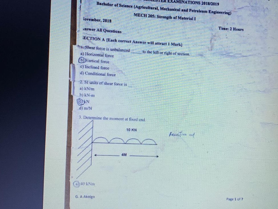 1. Shear force is unbalanced ______ to the | StudyX