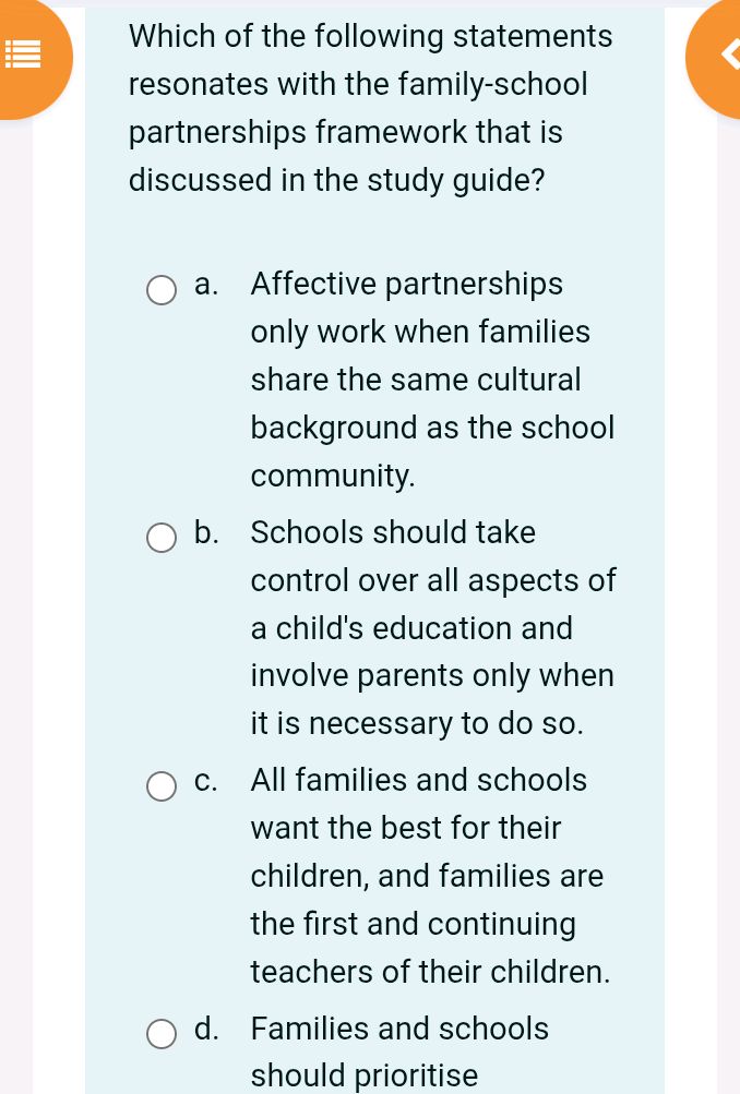 Which of the following statements resonates | StudyX