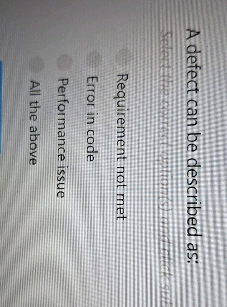 A defect can be described as: Requirement | StudyX