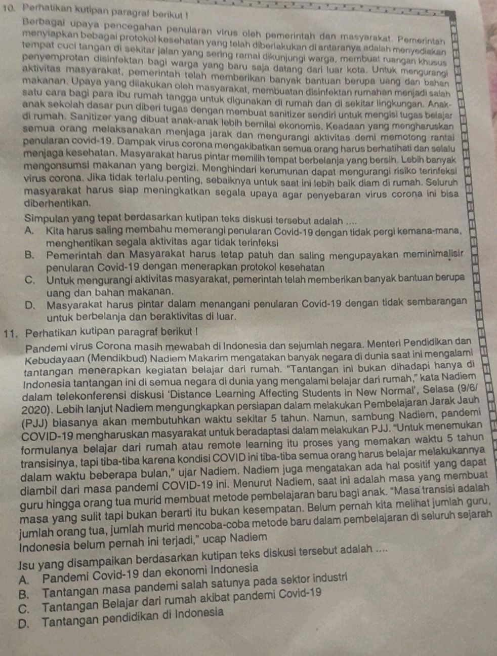 10. Perhatikan kutipan paragraf berikut! | StudyX
