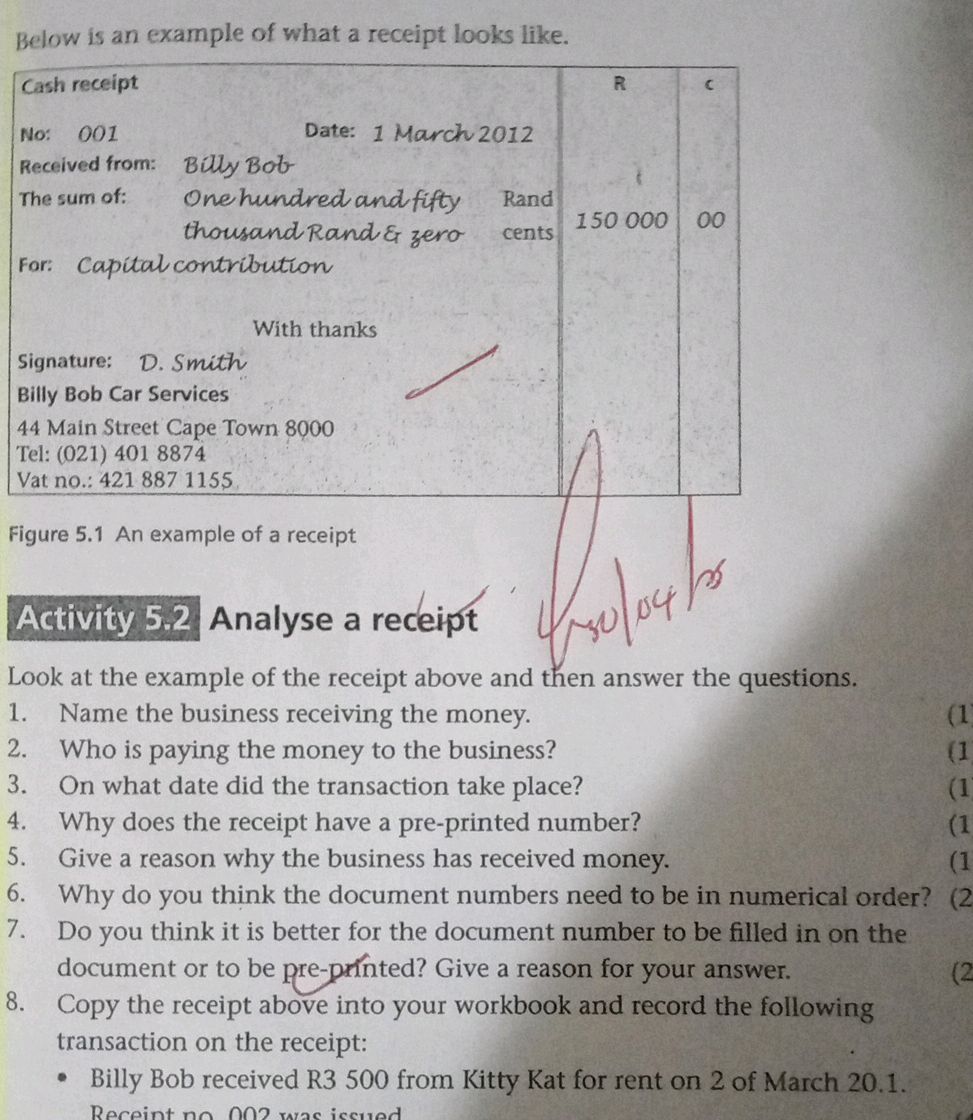 Below is an example of what a receipt looks | StudyX