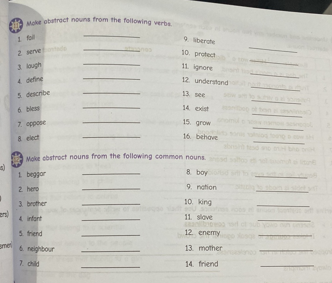 Make abstract nouns from the following | StudyX