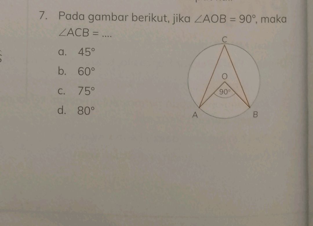 7. Pada gambar berikut, jika $ AOB = 90^ $, | StudyX