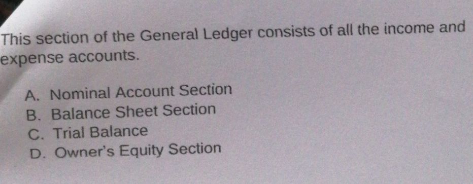 This section of the General Ledger consists | StudyX