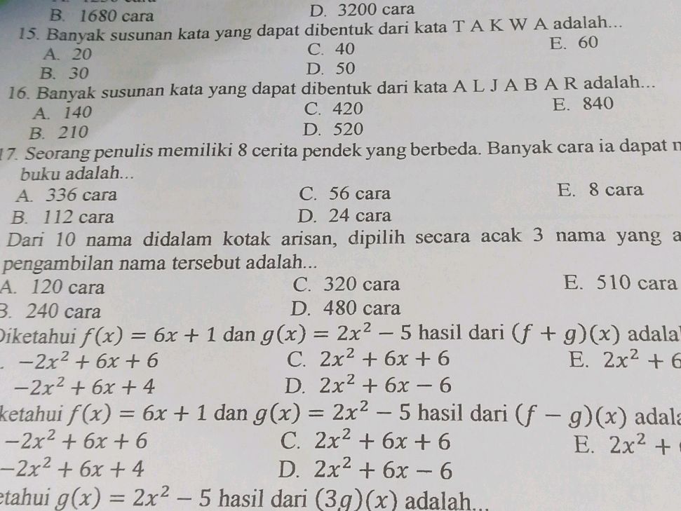 15. Banyak susunan kata yang dapat dibentuk | StudyX