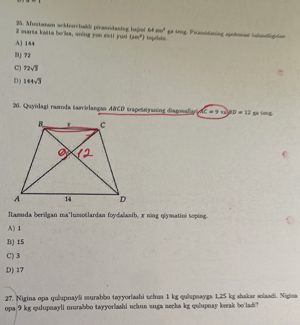 26. Quyidagi rasmda tasvirlangan ABCD | StudyX