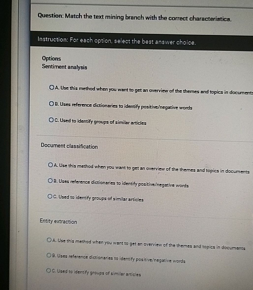 Question: Match the text mining branch with | StudyX