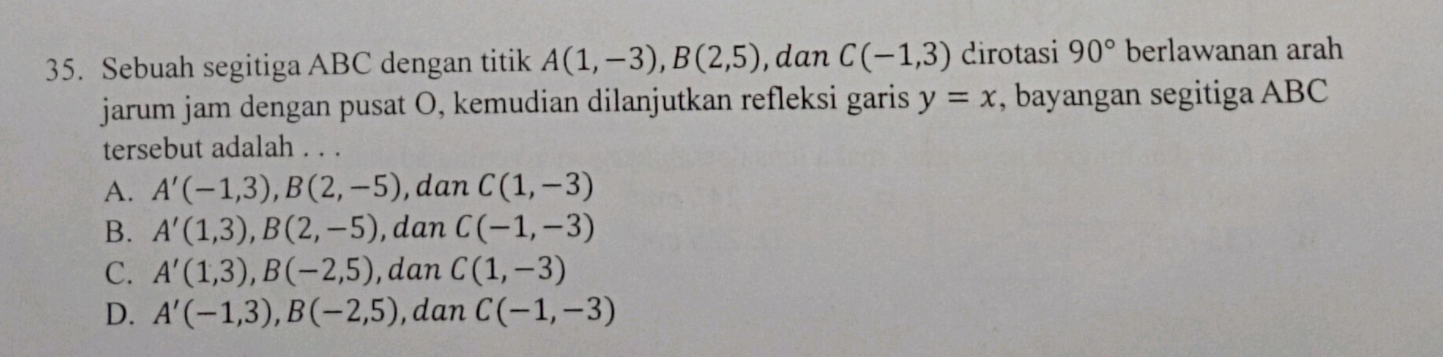 35. Sebuah segitiga ABC dengan titik A(1, | StudyX