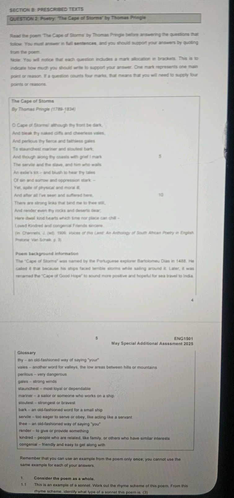 Read the poem 'The Cape of Storms' by Thomas | StudyX