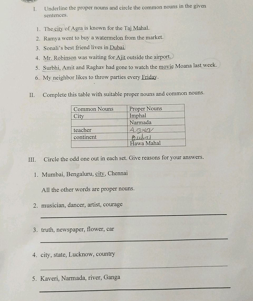 I. Underline the proper nouns and circle the | StudyX