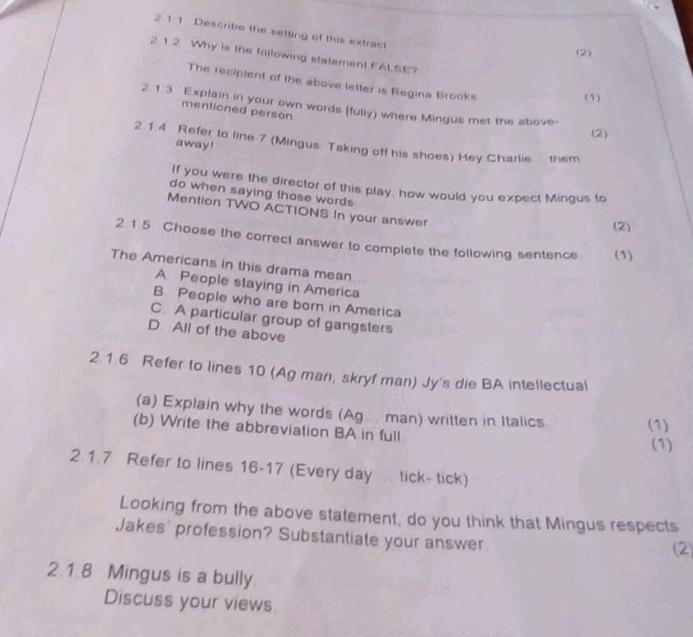 2.1.1 Describe the setting of this extract | StudyX