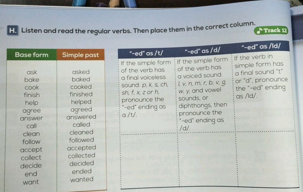 H. Listen and read the regular verbs. Then | StudyX