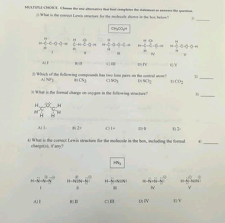 1) What is the correct Lewis structure for | StudyX