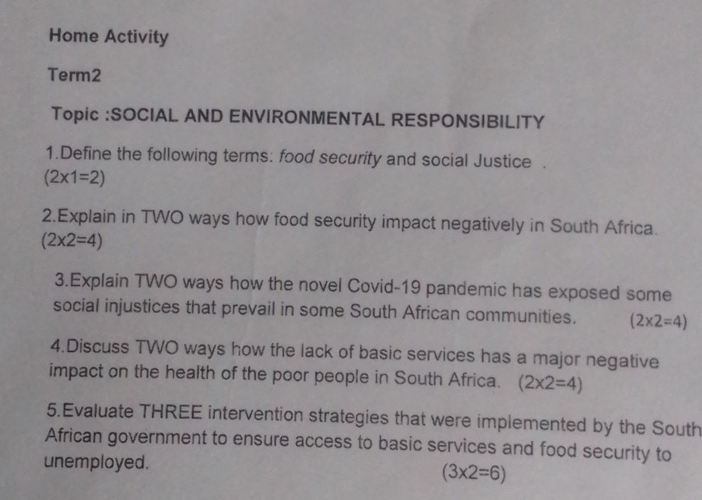 1. Define the following terms: food security | StudyX