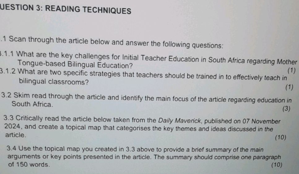 QUESTION 3: READING TECHNIQUES 3.1 Scan | StudyX
