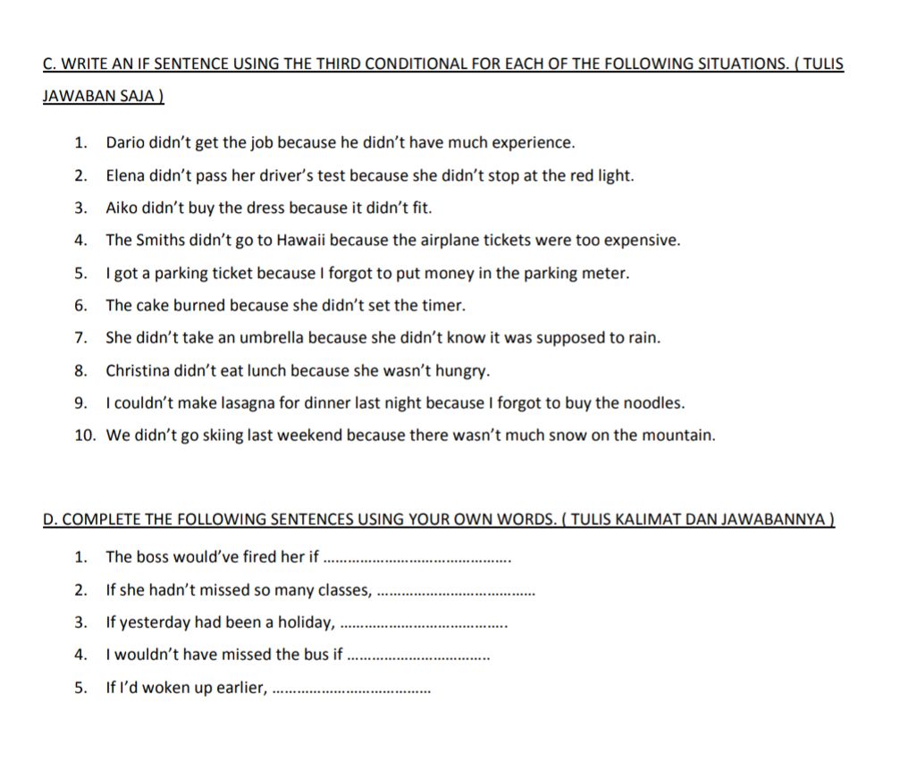C. WRITE AN IF SENTENCE USING THE THIRD | StudyX