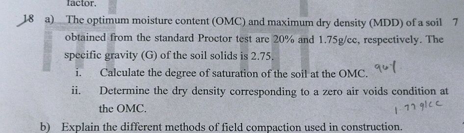 a) The optimum moisture content (OMC) and | StudyX