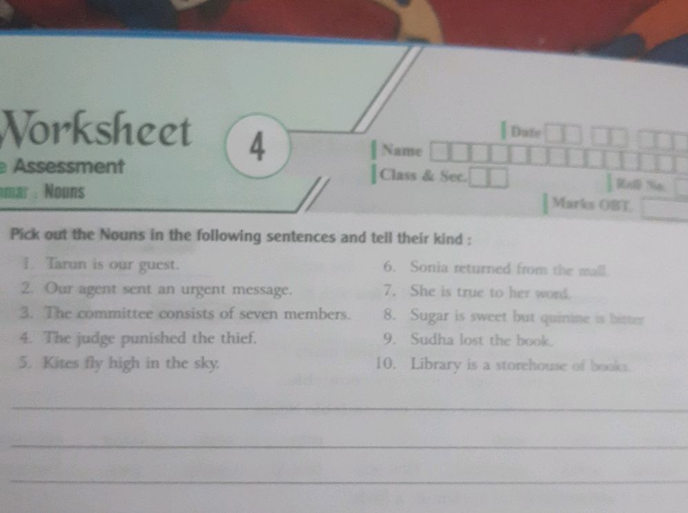 Pick out the Nouns in the following | StudyX