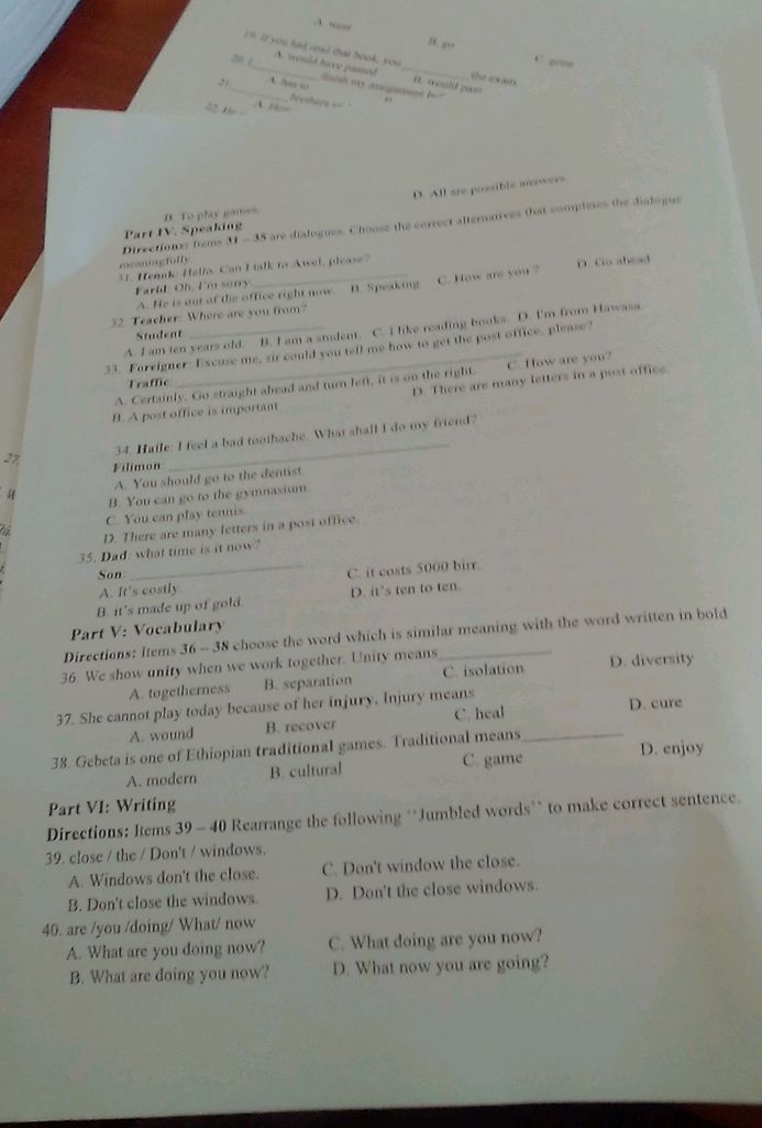 Part IV: Speaking Directions: Items 31 – 35 | StudyX