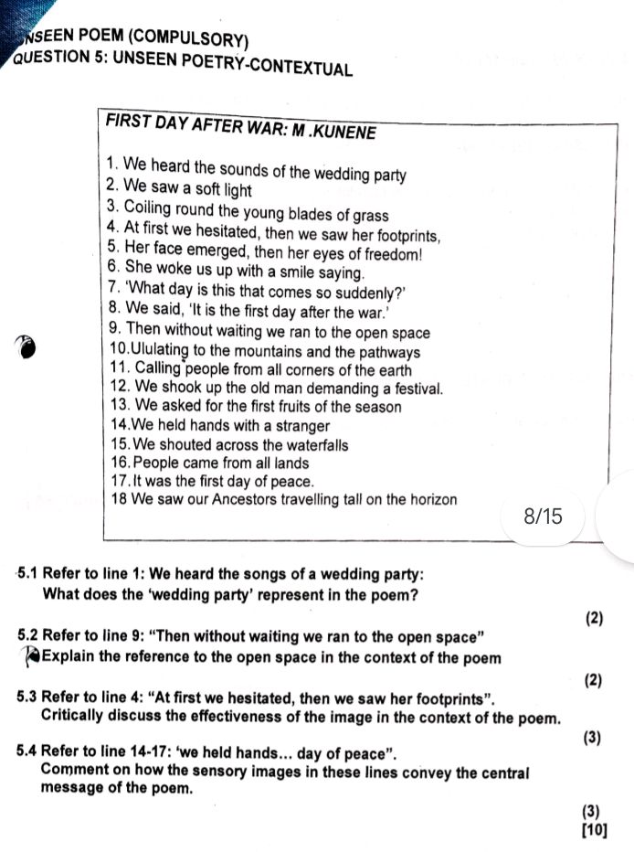 5. UNSEEN POEM (COMPULSORY) QUESTION 5: | StudyX