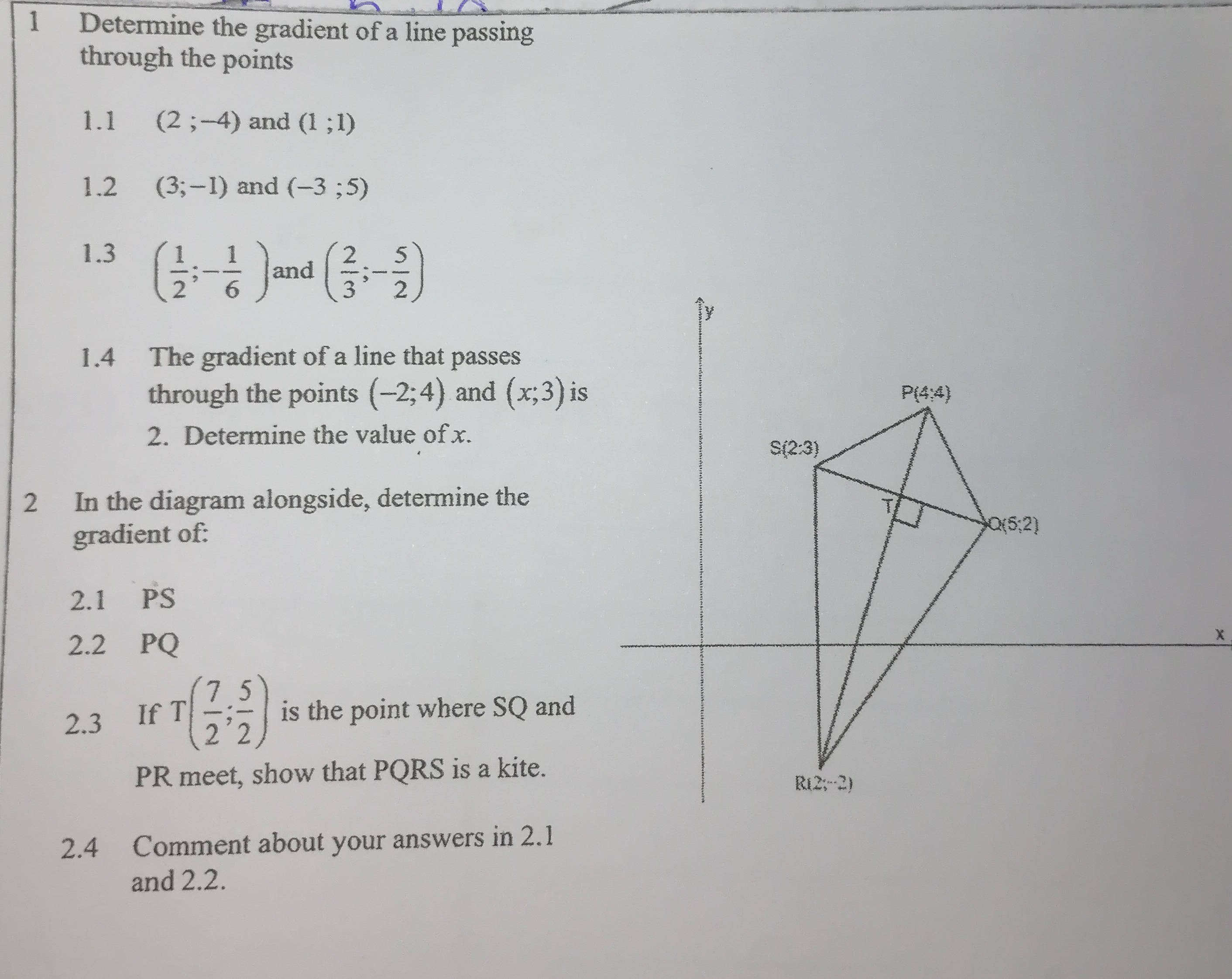 1 Determine the gradient of a line passing | StudyX