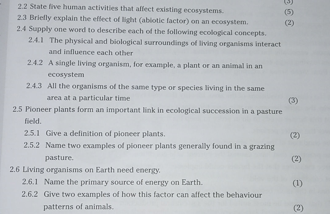 2.2 State five human activities that affect | StudyX
