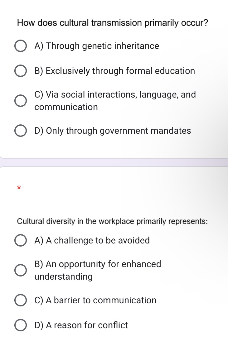 How does cultural transmission primarily | StudyX