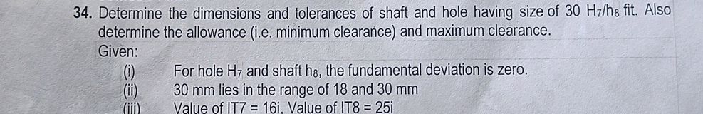 34. Determine the dimensions and tolerances | StudyX