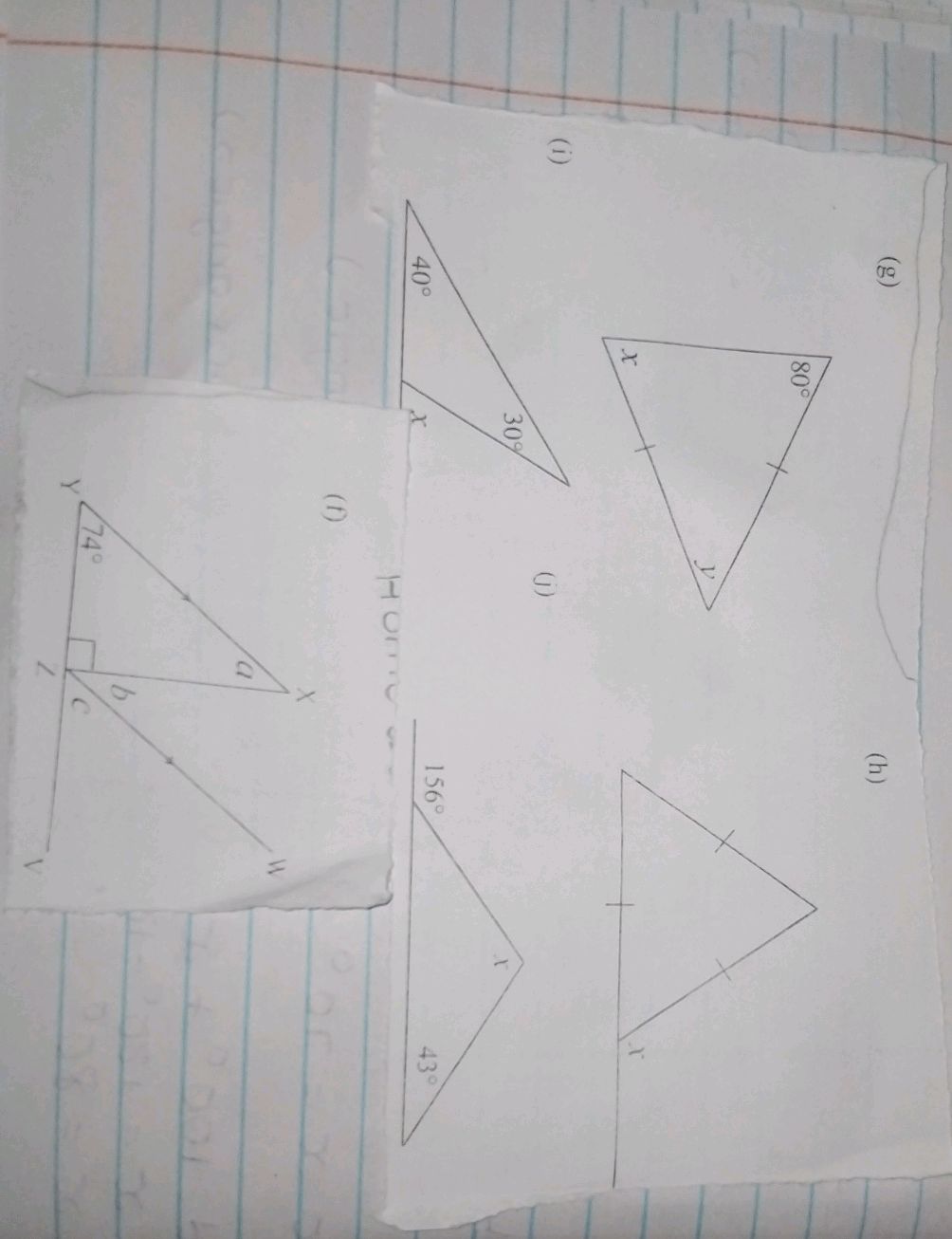 (i) A triangle with angles 40° and 30°. (g) | StudyX